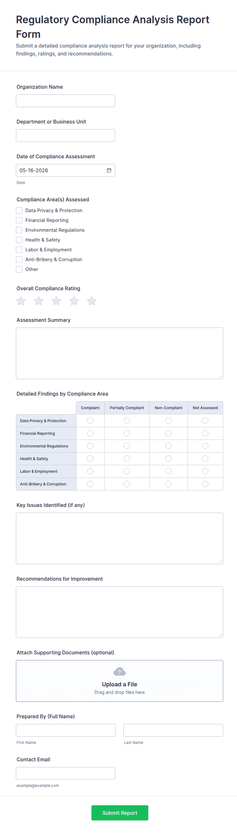 Regulatory Compliance Analysis Report Form Template | Jotform