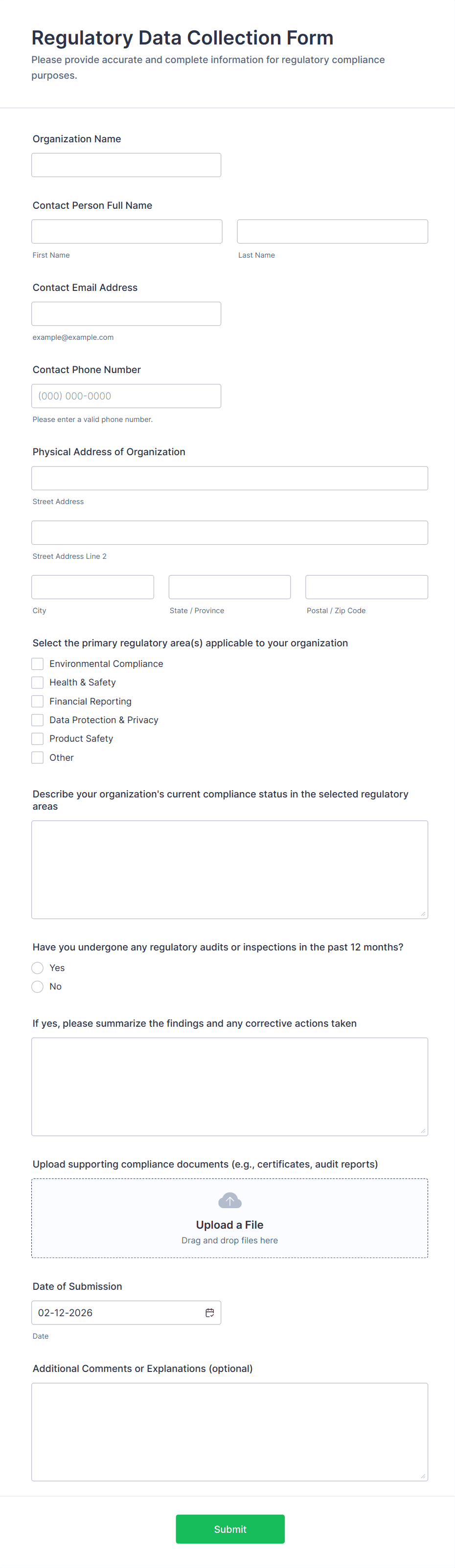 Regulatory Data Collection Form Template | Jotform