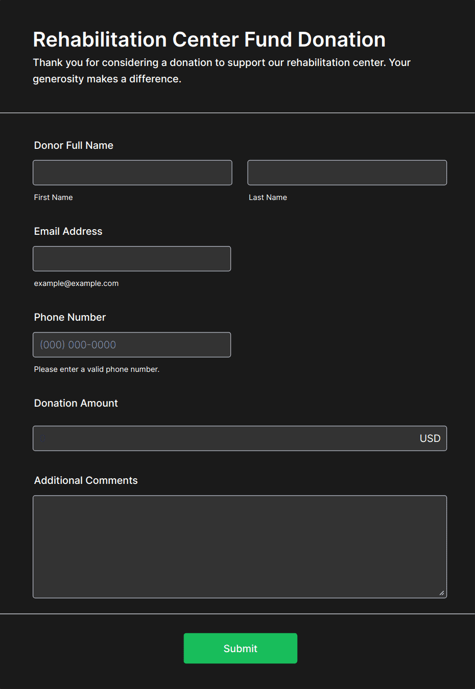 Rehabilitation Center Fund Donation Form Template | Jotform