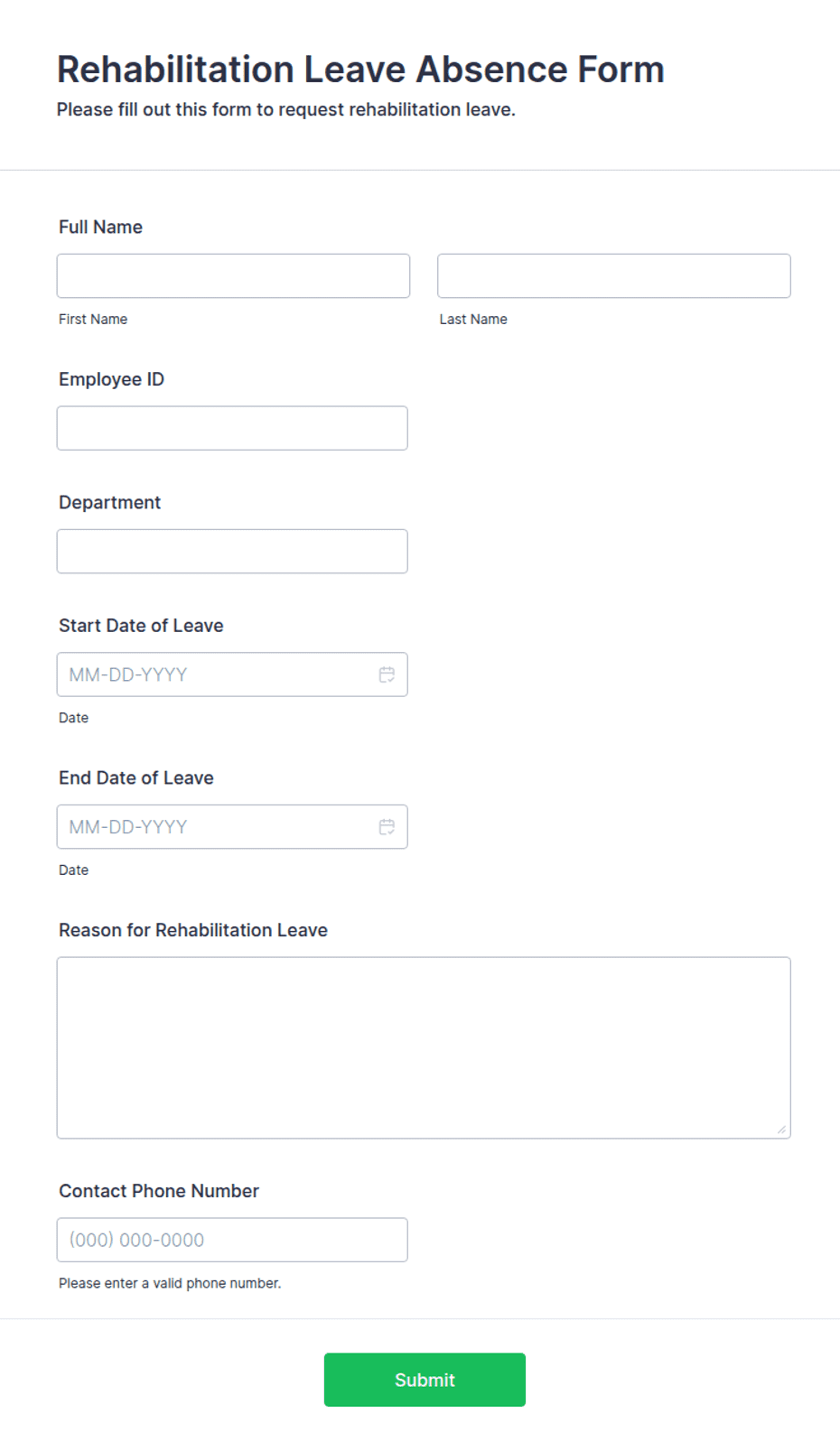 Rehabilitation Leave Absence Form Template | Jotform