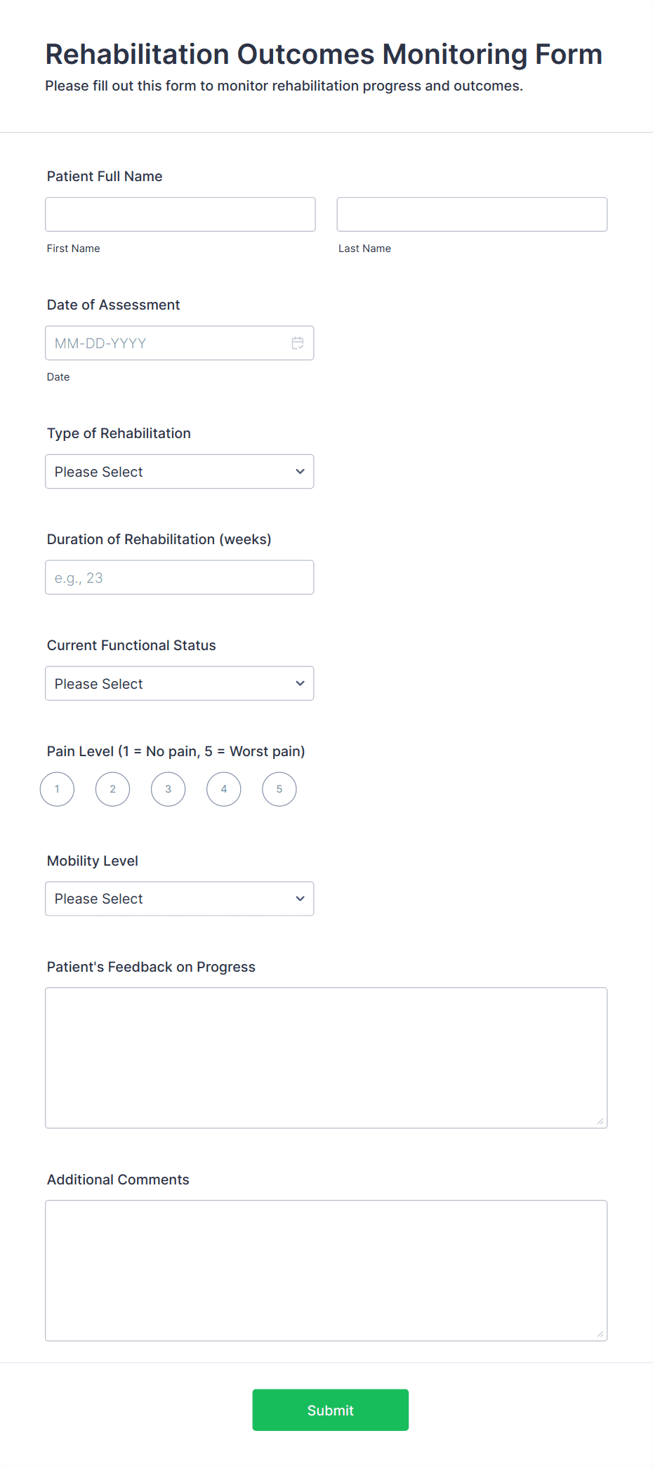 Rehabilitation Outcomes Monitoring Form Template | Jotform