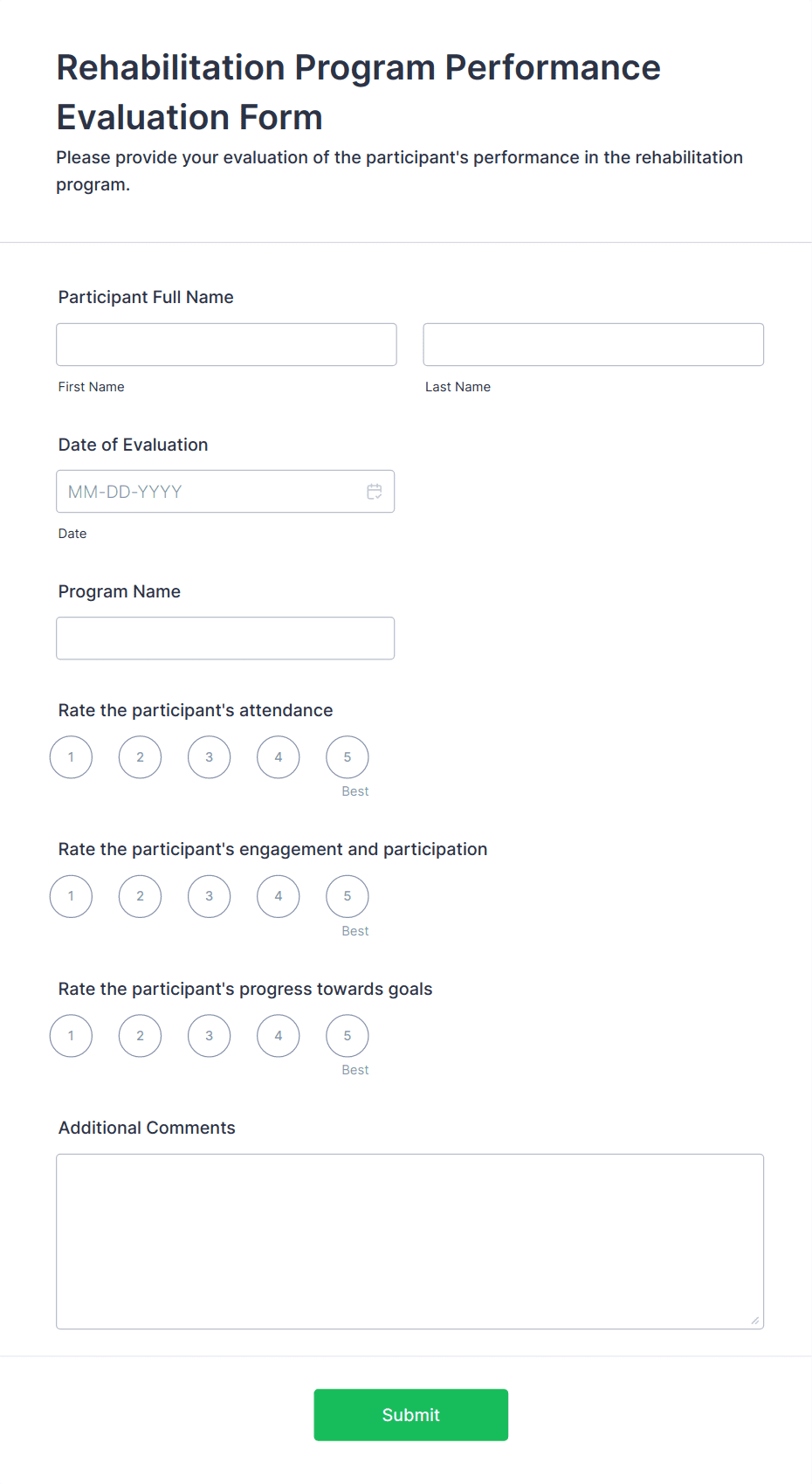 Rehabilitation Program Performance Evaluation Form Template | Jotform