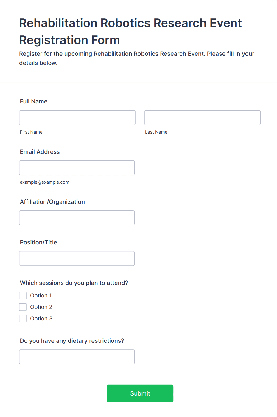 Rehabilitation Robotics Research Event Registration Form Template | Jotform