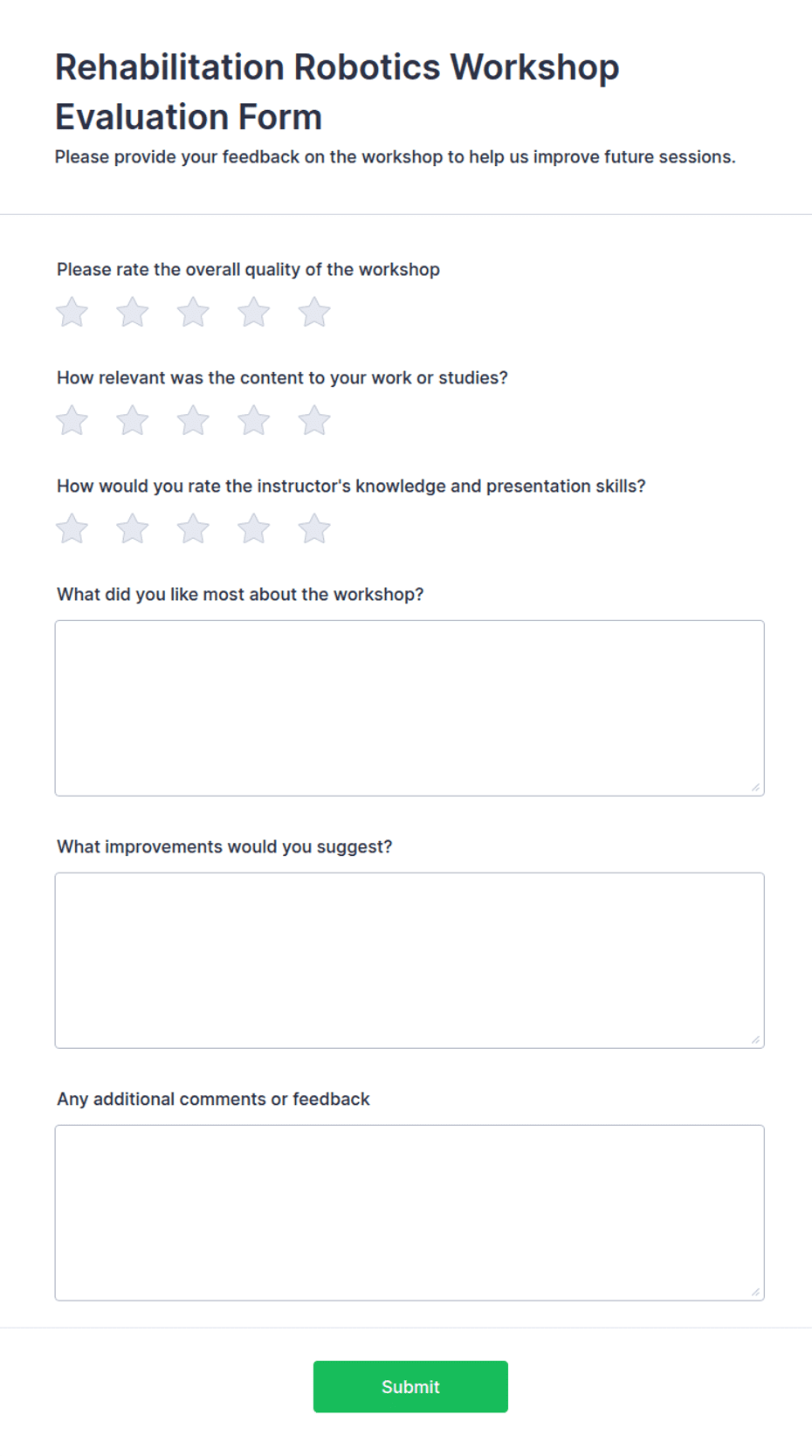 Rehabilitation Robotics Workshop Evaluation Form Template | Jotform