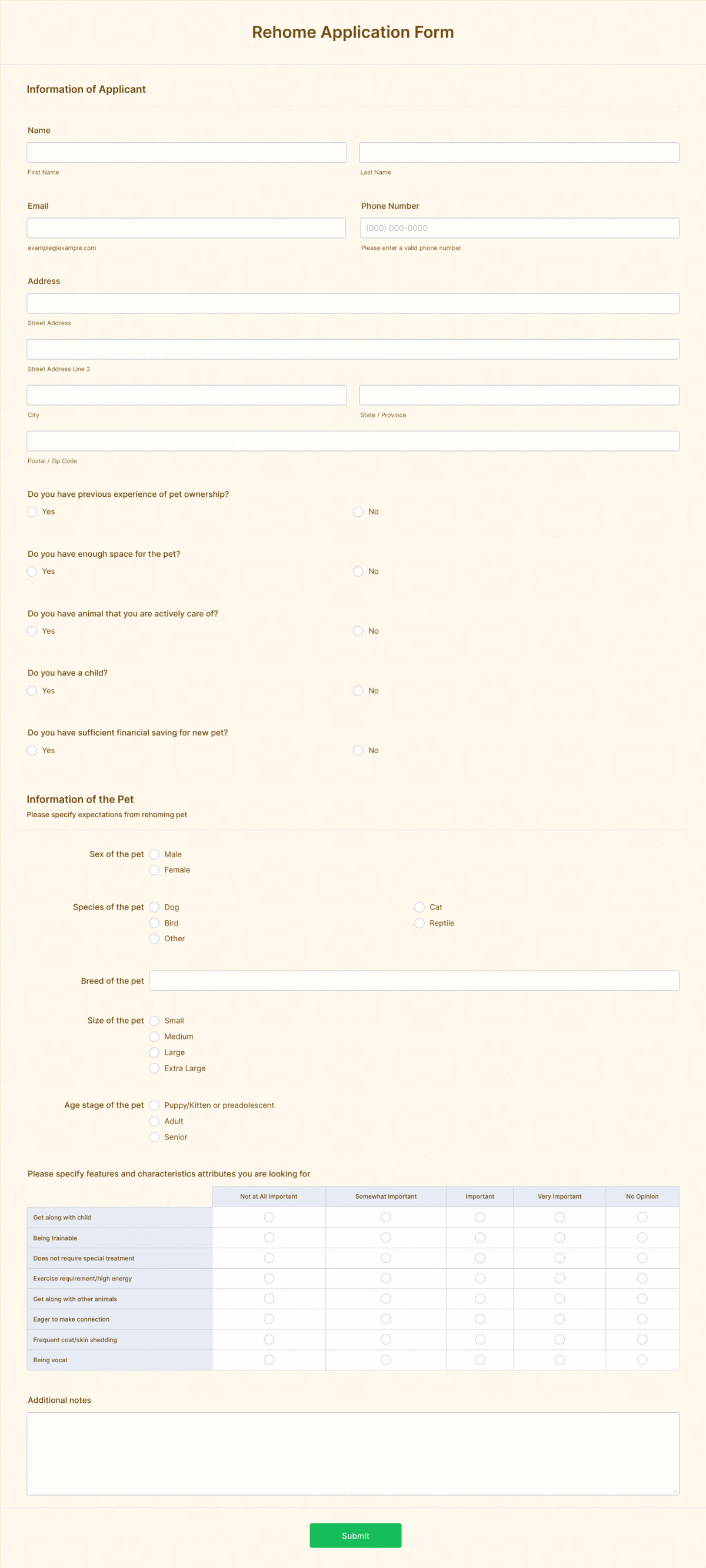 Rehome Application Form Template | Jotform