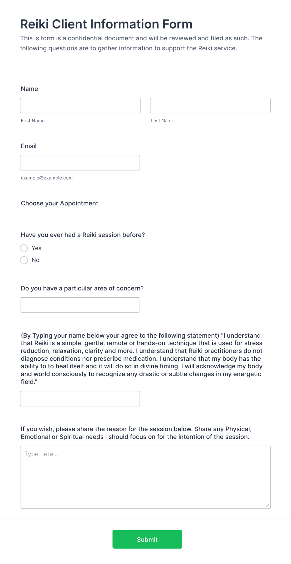 Reiki Client Information Form Template | Jotform