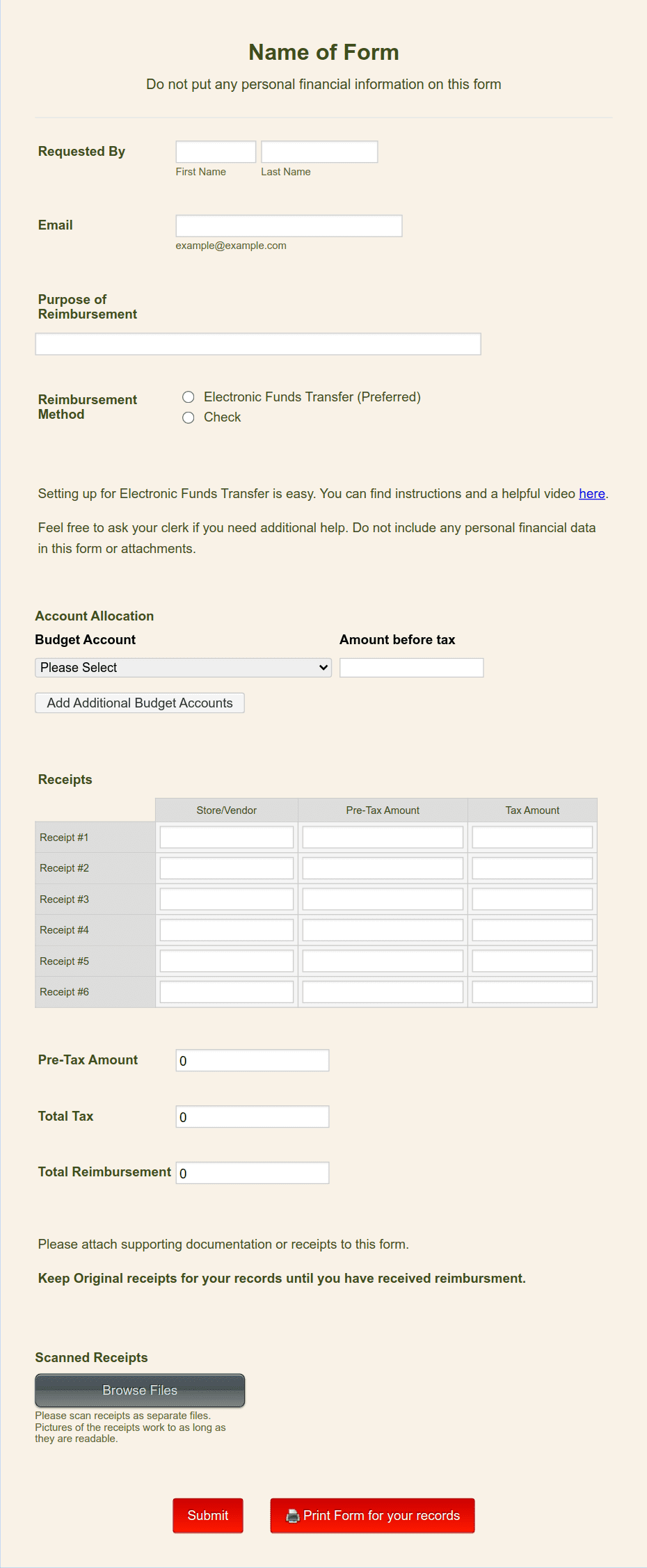 Church Expense Reimbursement Form Template | Jotform