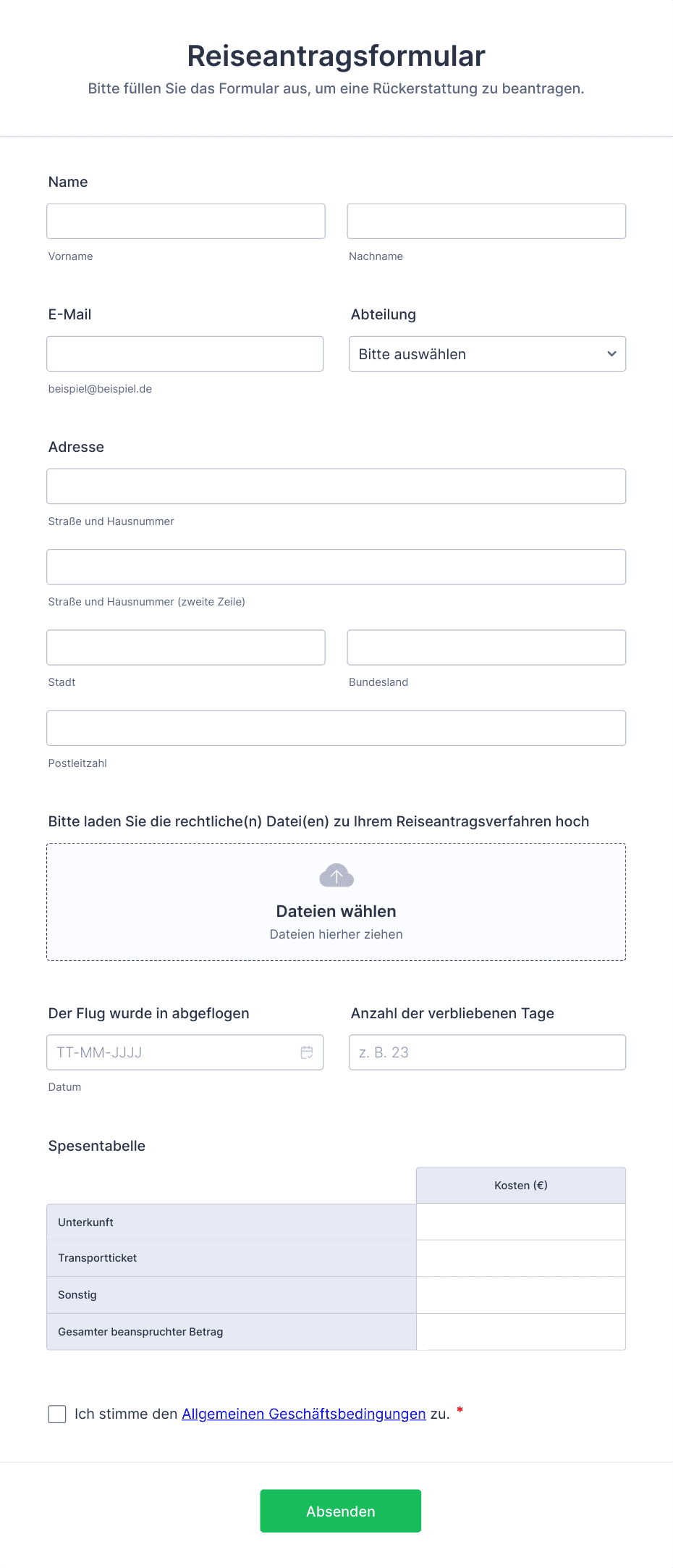 Reiseantragsformular Formularvorlage | Jotform