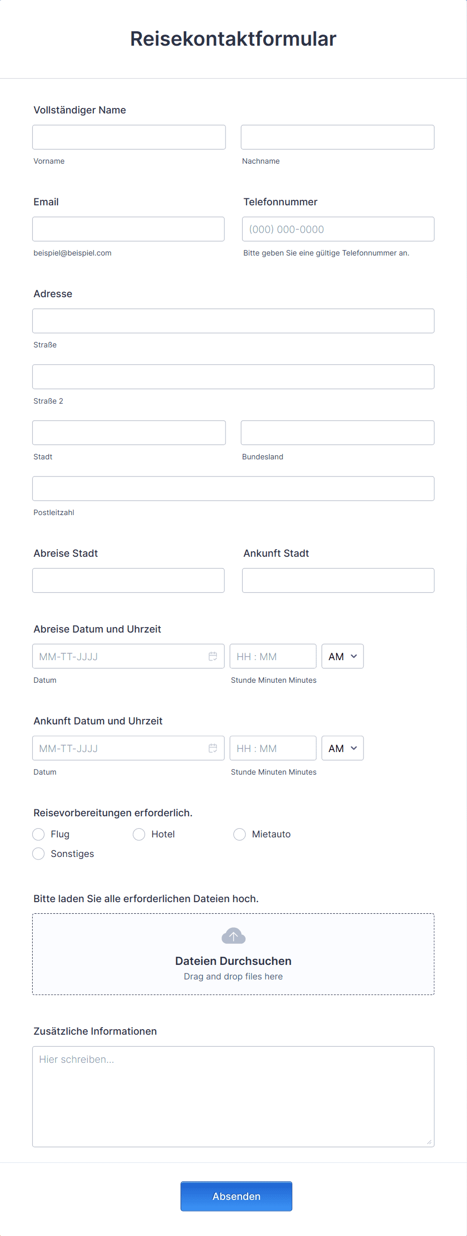 Reisekontaktformular Formularvorlage | Jotform