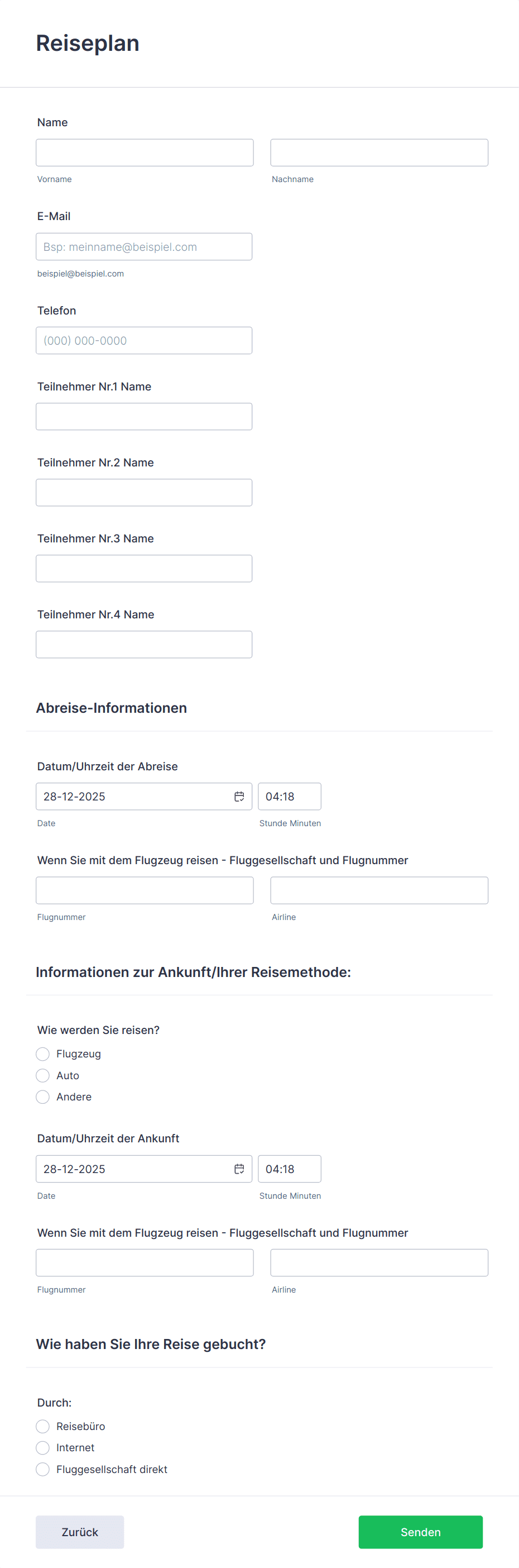 Reiseplan-Formular Formularvorlage | Jotform