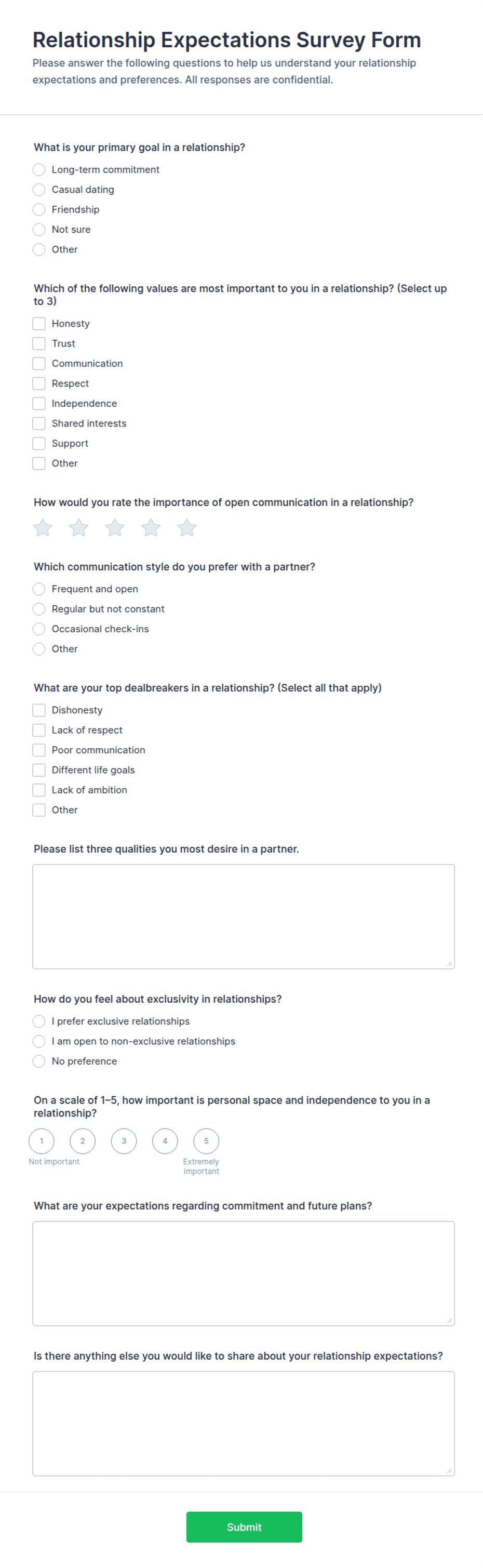 Relationship Expectations Survey Form Template | Jotform