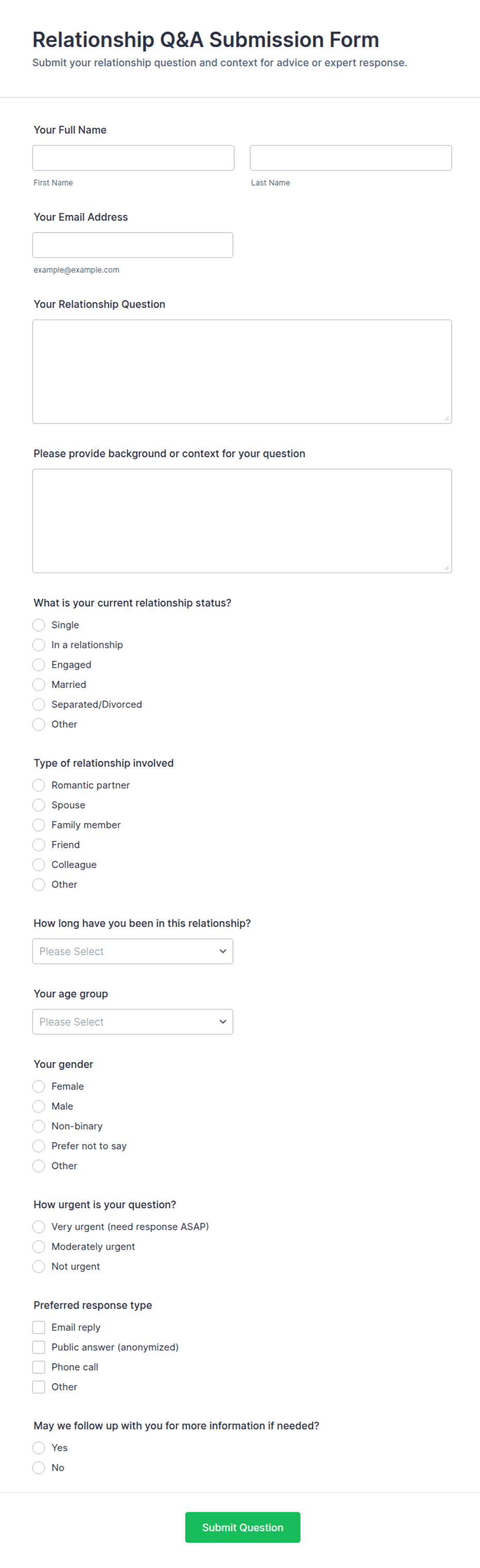 Relationship Q&A Submission Form Template | Jotform