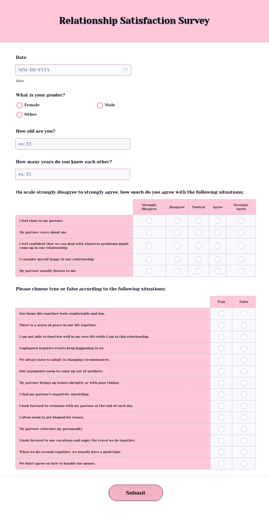 Relationship Satisfaction Survey Form Template | Jotform