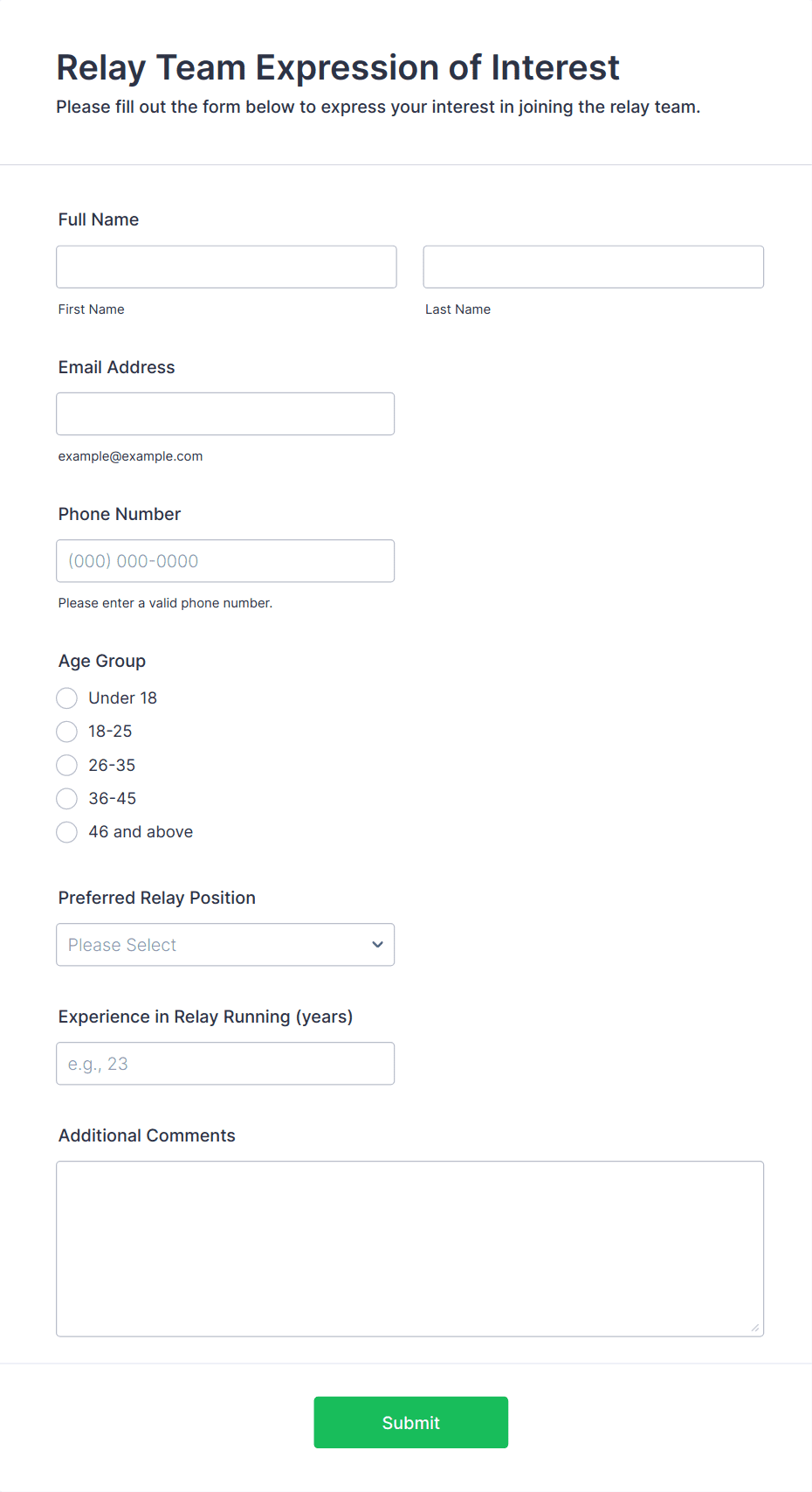 Relay Team Expression of Interest Form Template | Jotform