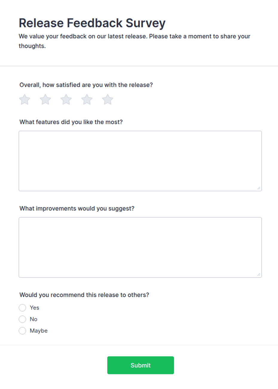 Release Feedback Survey Form Template | Jotform
