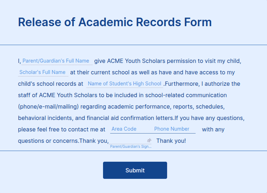 Release of Academic Records Form Template | Jotform