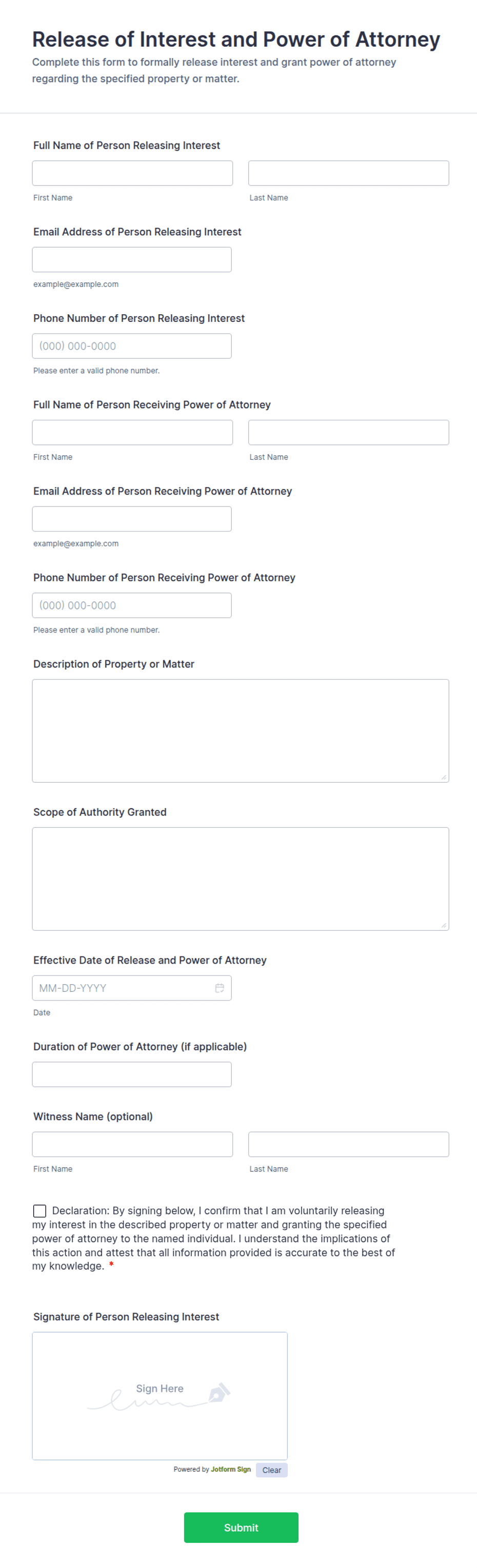 Release of Interest and Power of Attorney Form Template | Jotform