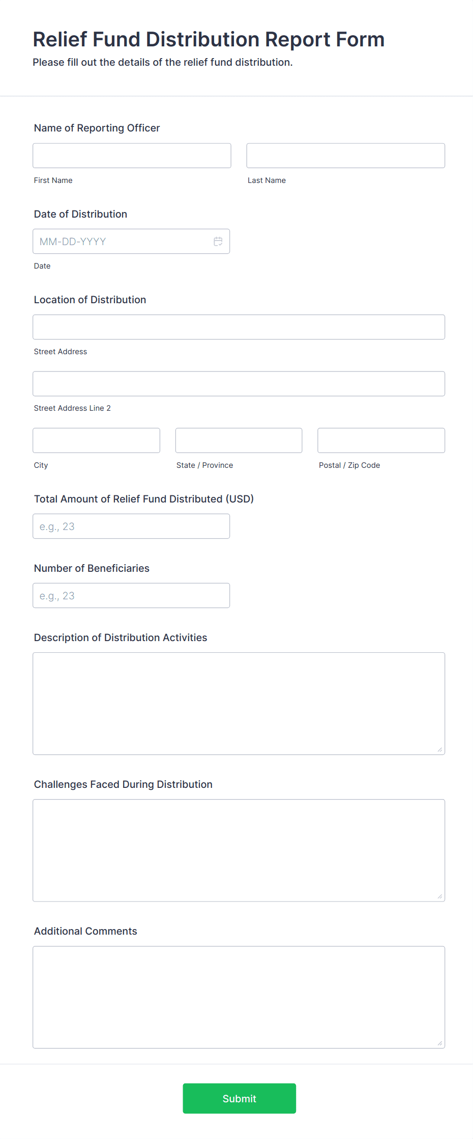 Relief Fund Distribution Report Form Template | Jotform
