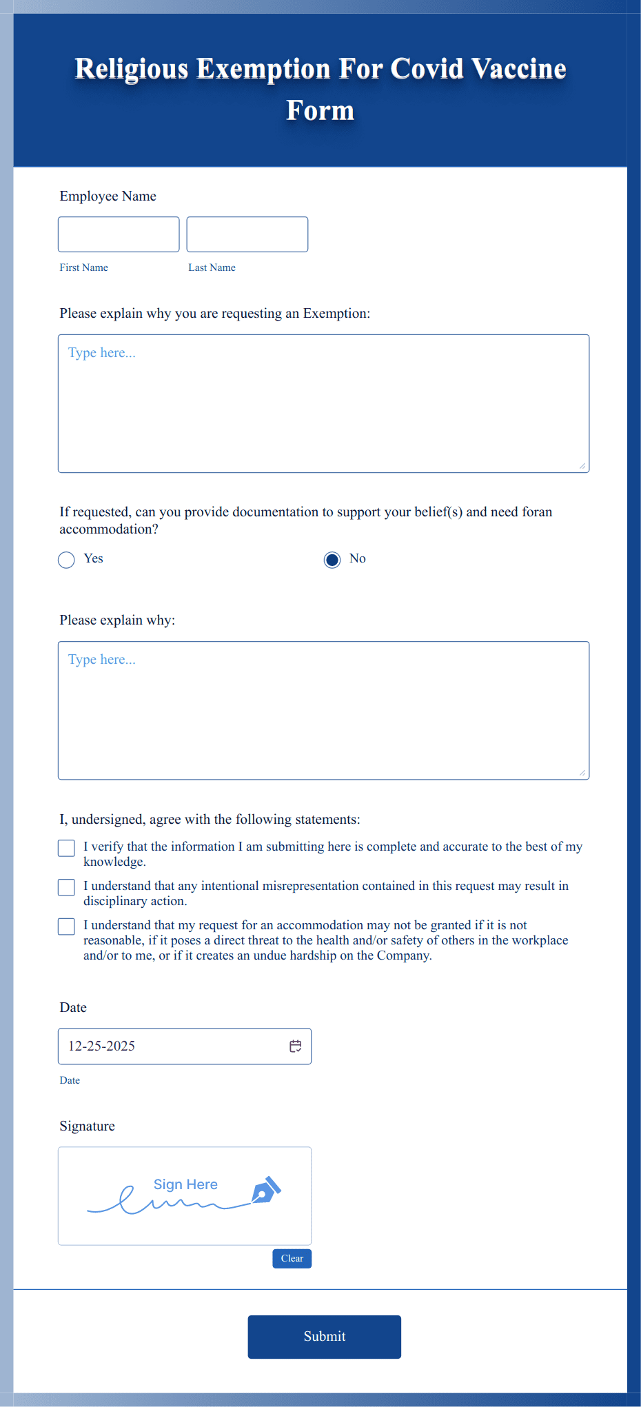 Religious Exemption For Covid Vaccine Form Template | Jotform