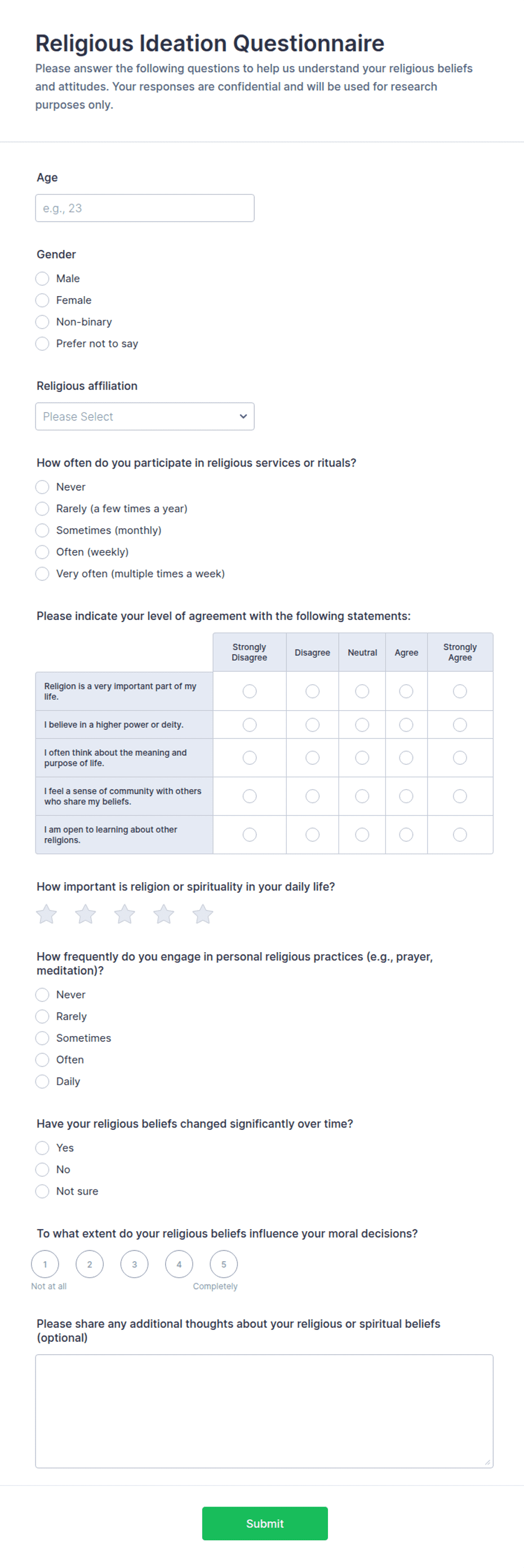 Religious Ideation Questionnaire Form Template | Jotform