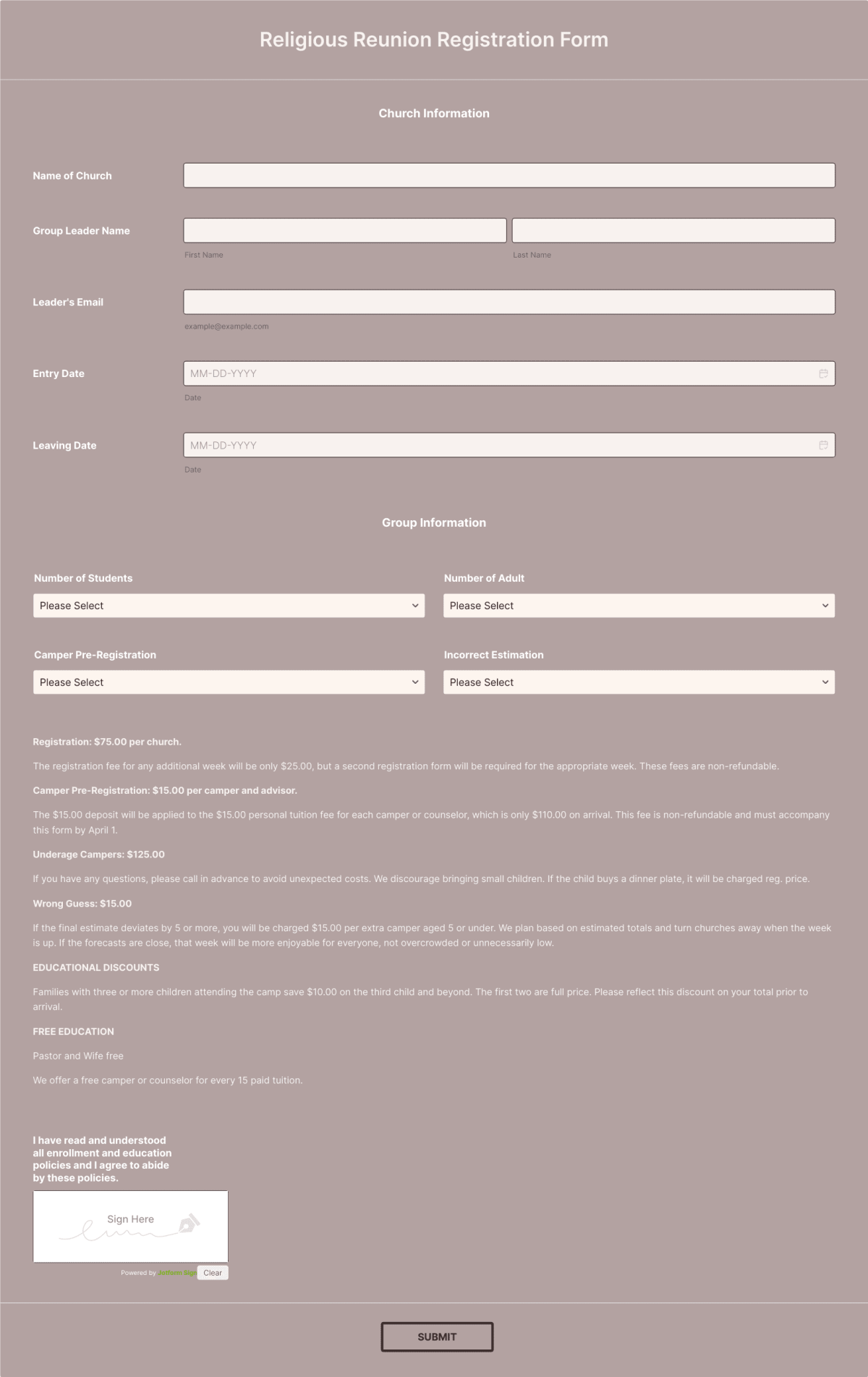 Religious Reunion Registration Form Template | Jotform