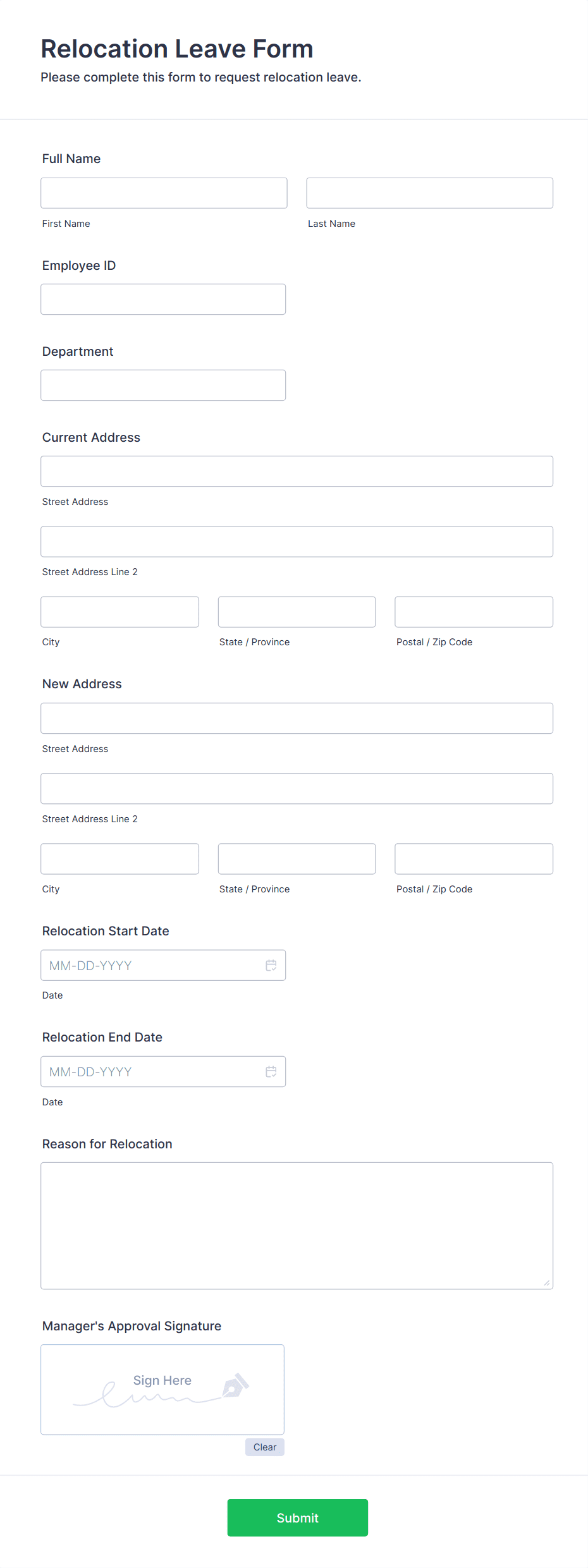 Relocation Leave Form Template | Jotform