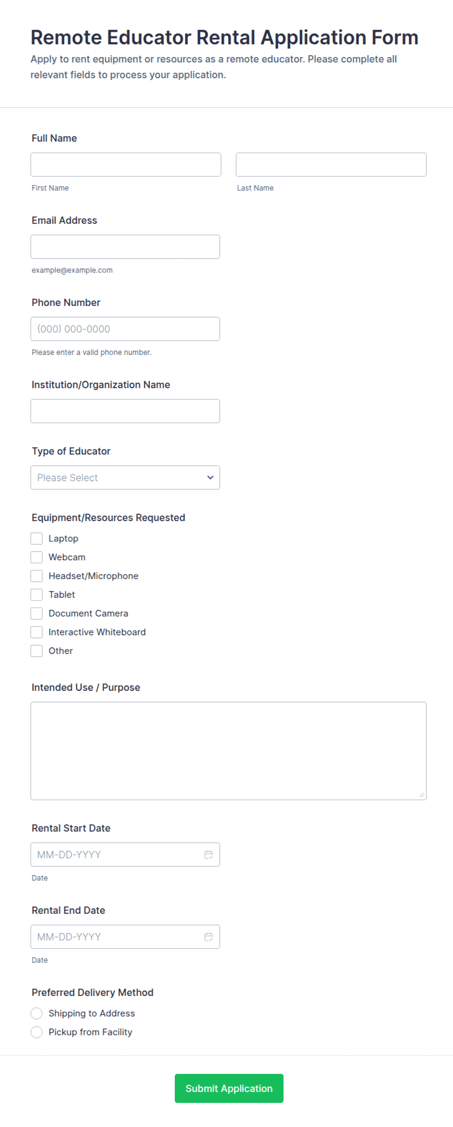 Remote Educator Rental Application Form Template | Jotform