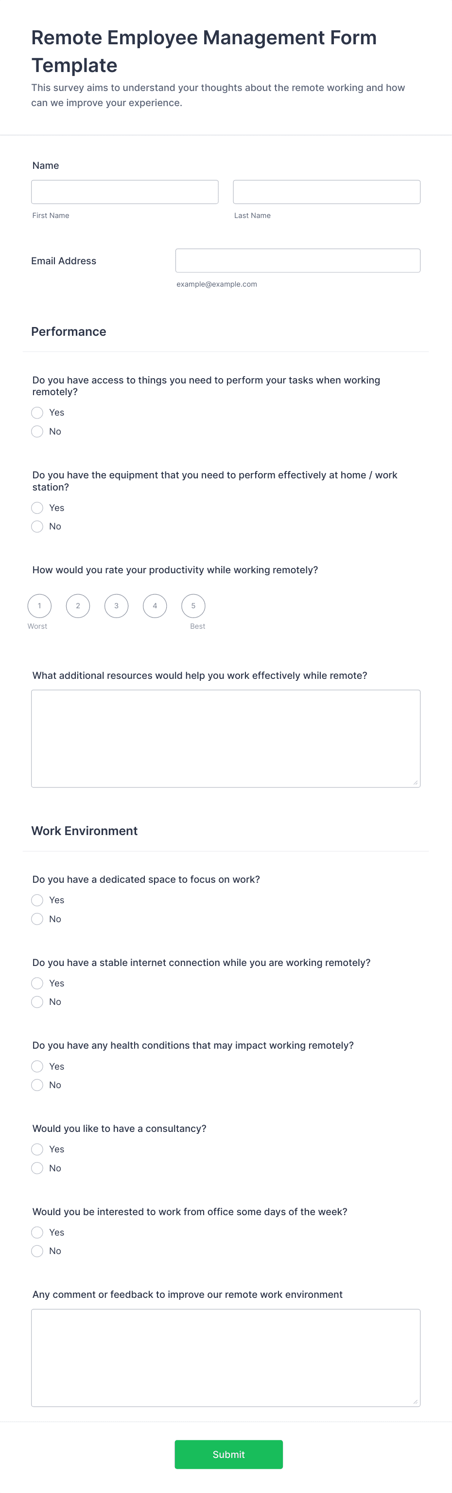 Remote Employee Management Form Template | Jotform