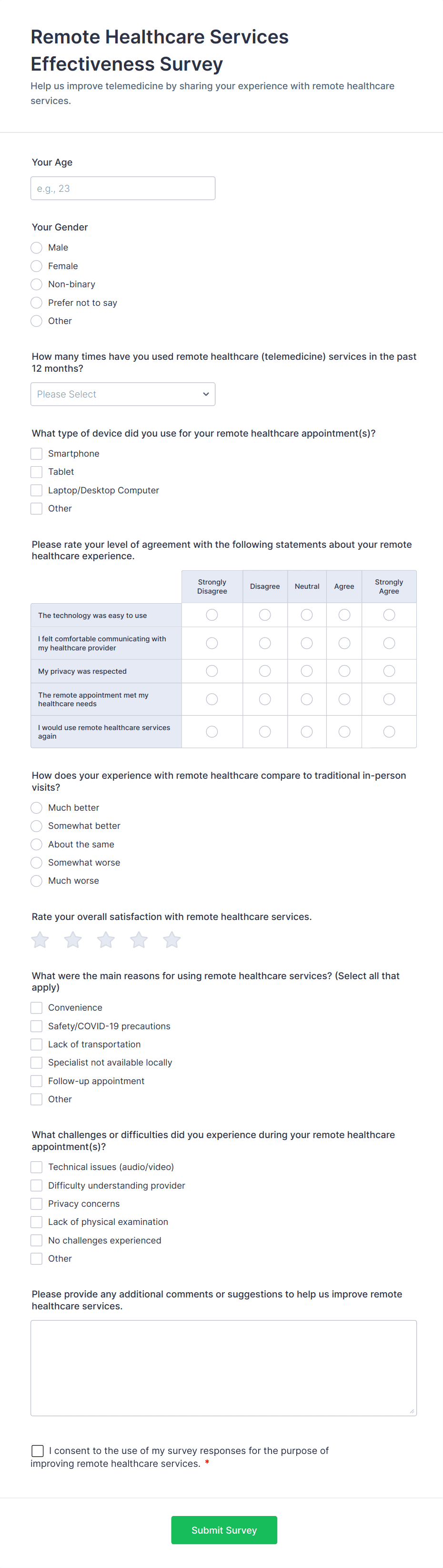 Remote Healthcare Services Effectiveness Survey Form Template | Jotform