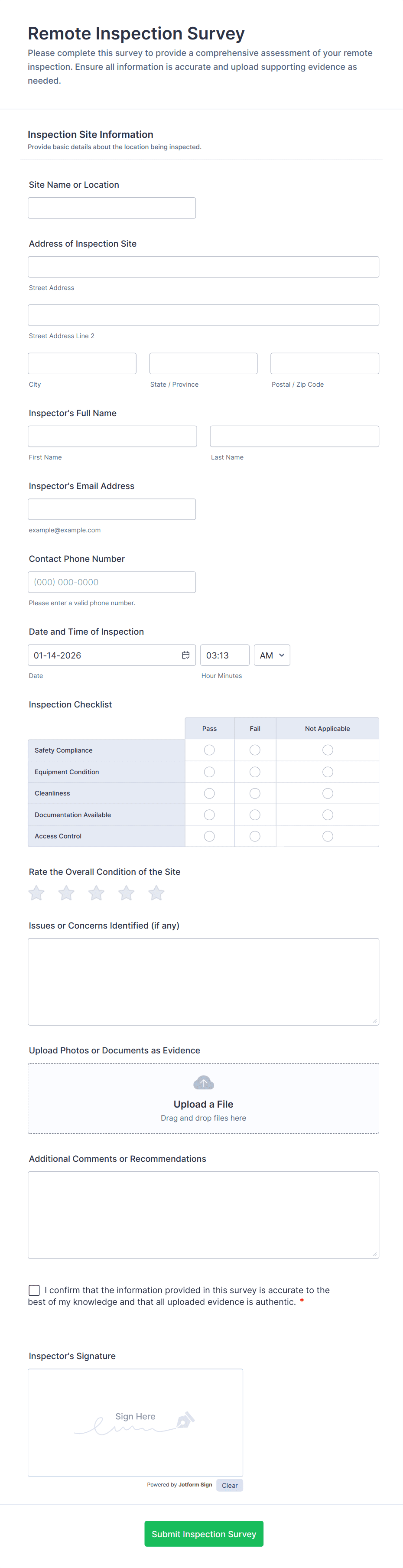 Remote Inspection Survey Form Template | Jotform