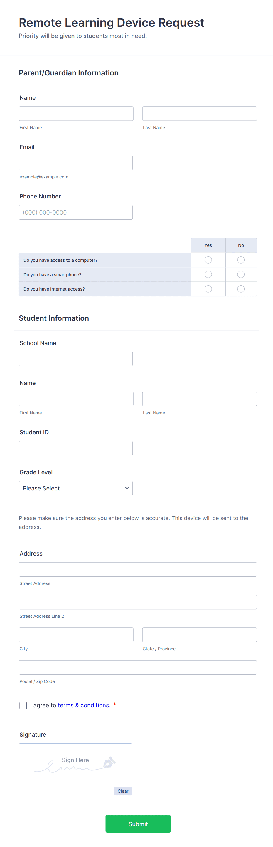 Remote Learning Device Request Form Template | Jotform