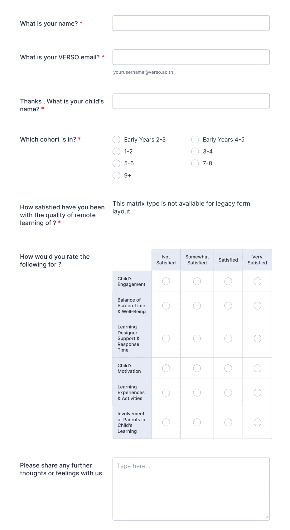 Remote Learning Feedback VERSO Form Template | Jotform