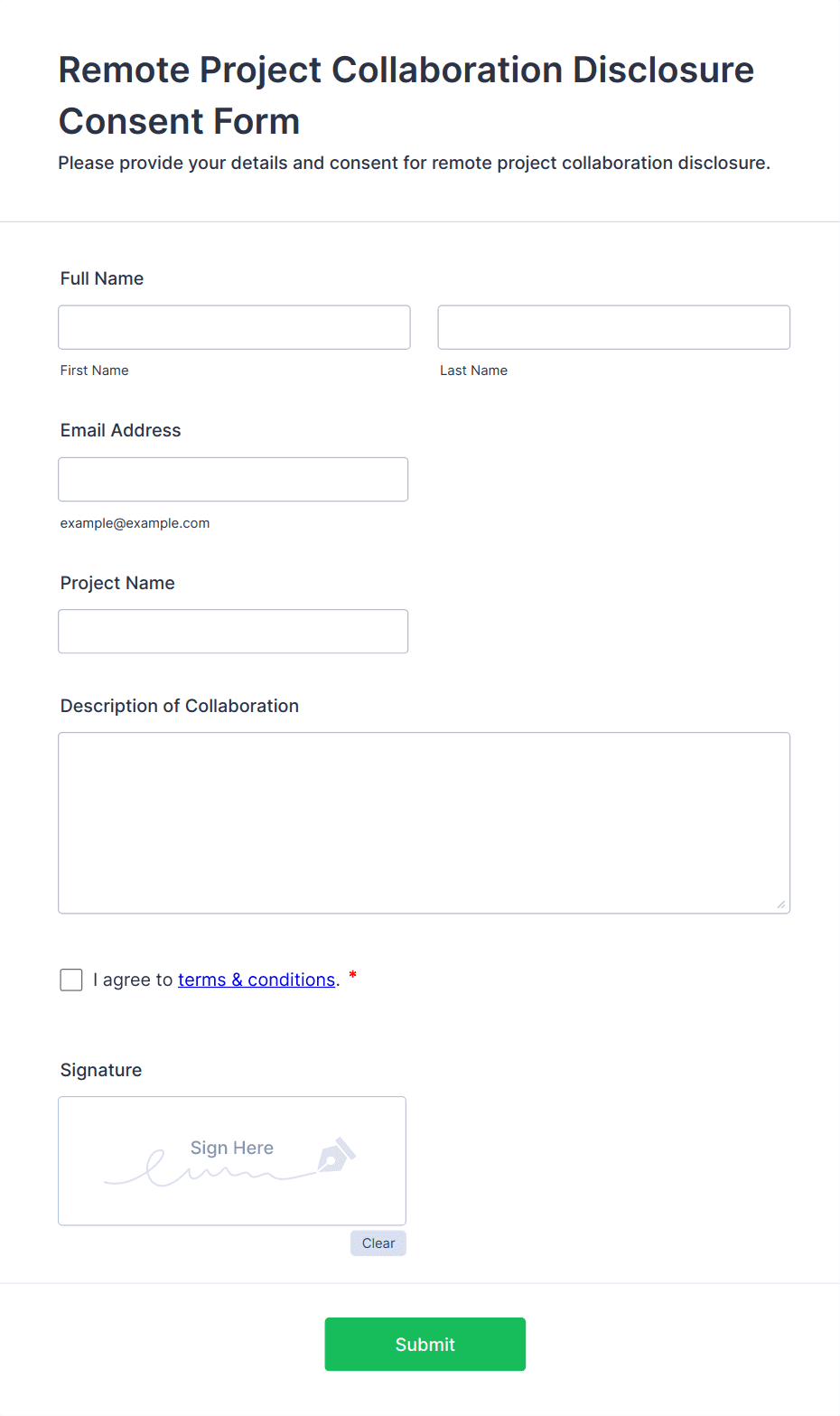 Remote Project Collaboration Disclosure Consent Form Template | Jotform