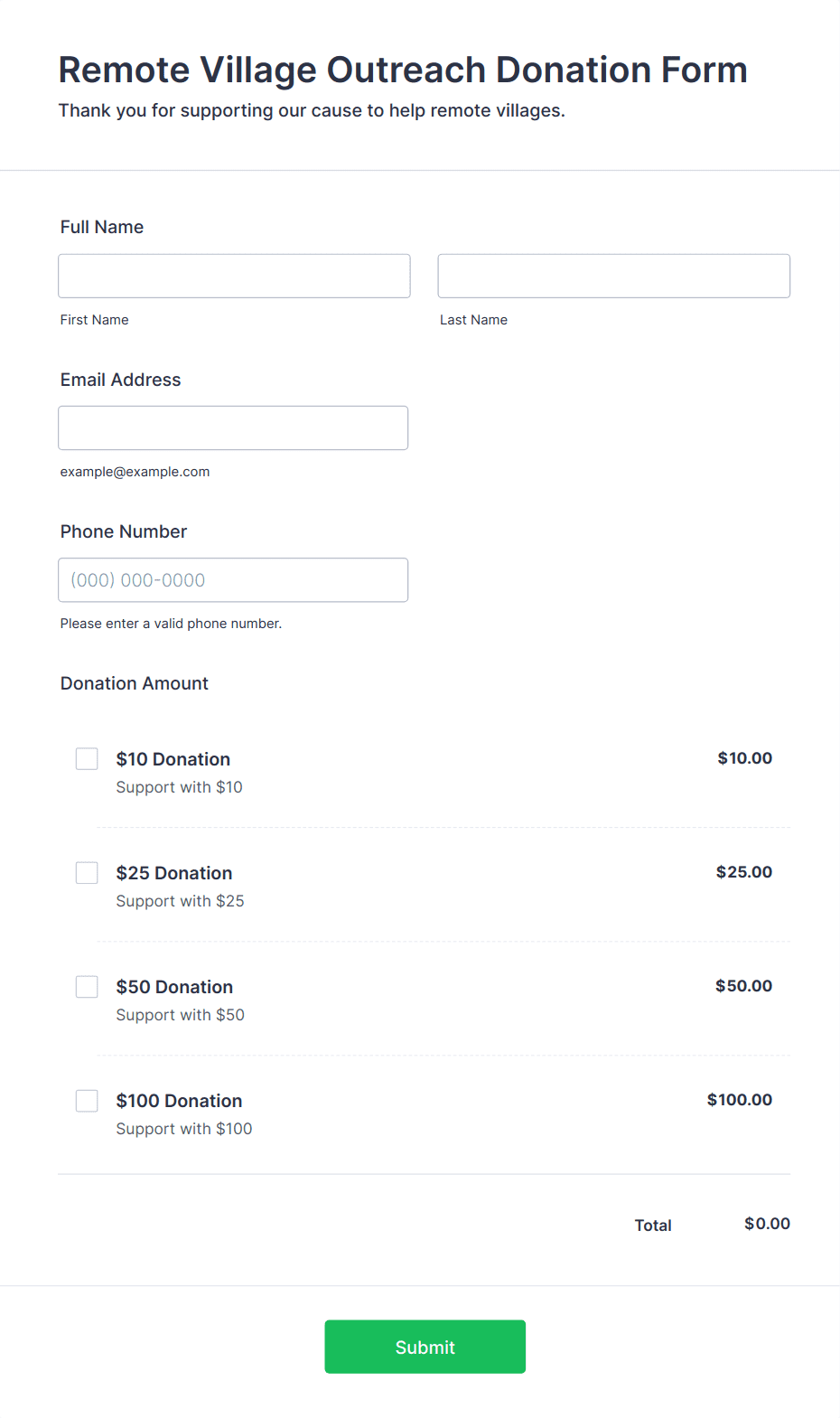 Remote Village Outreach Donation Form Template | Jotform