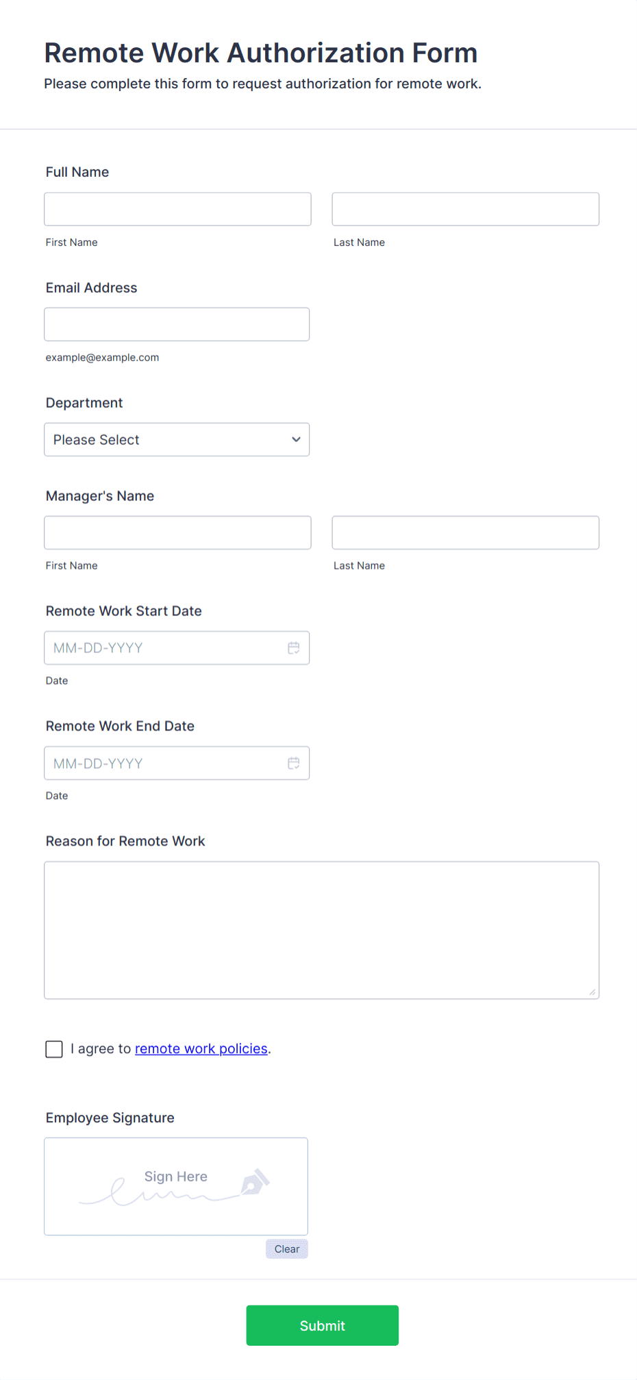 Remote Work Authorization Form Template | Jotform