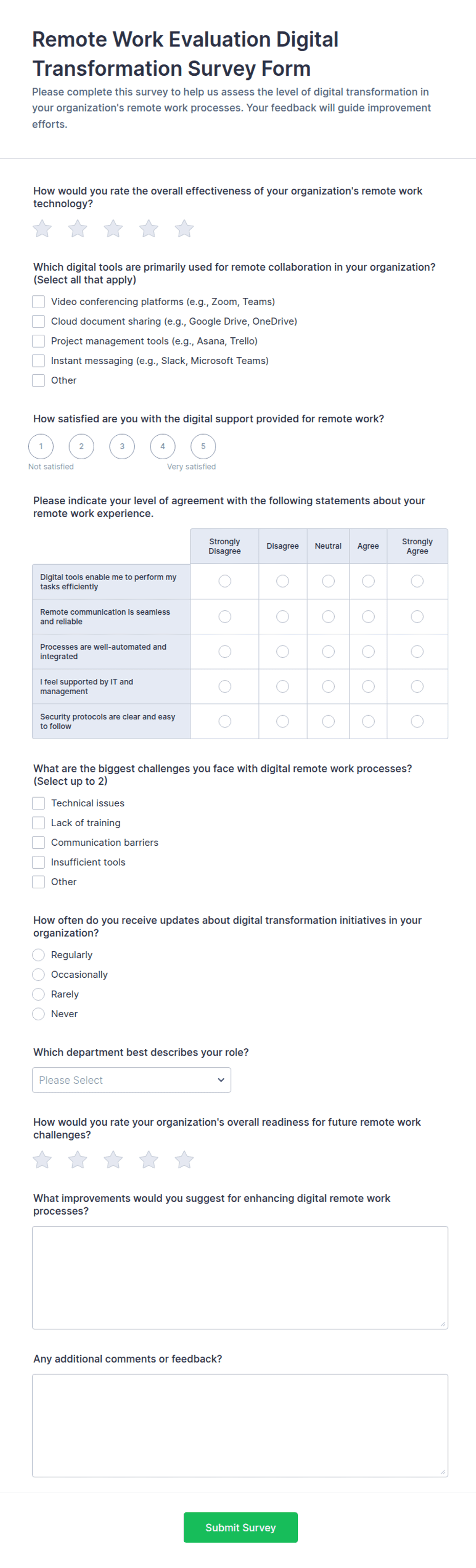 Remote Work Evaluation Digital Transformation Survey Form Template ...