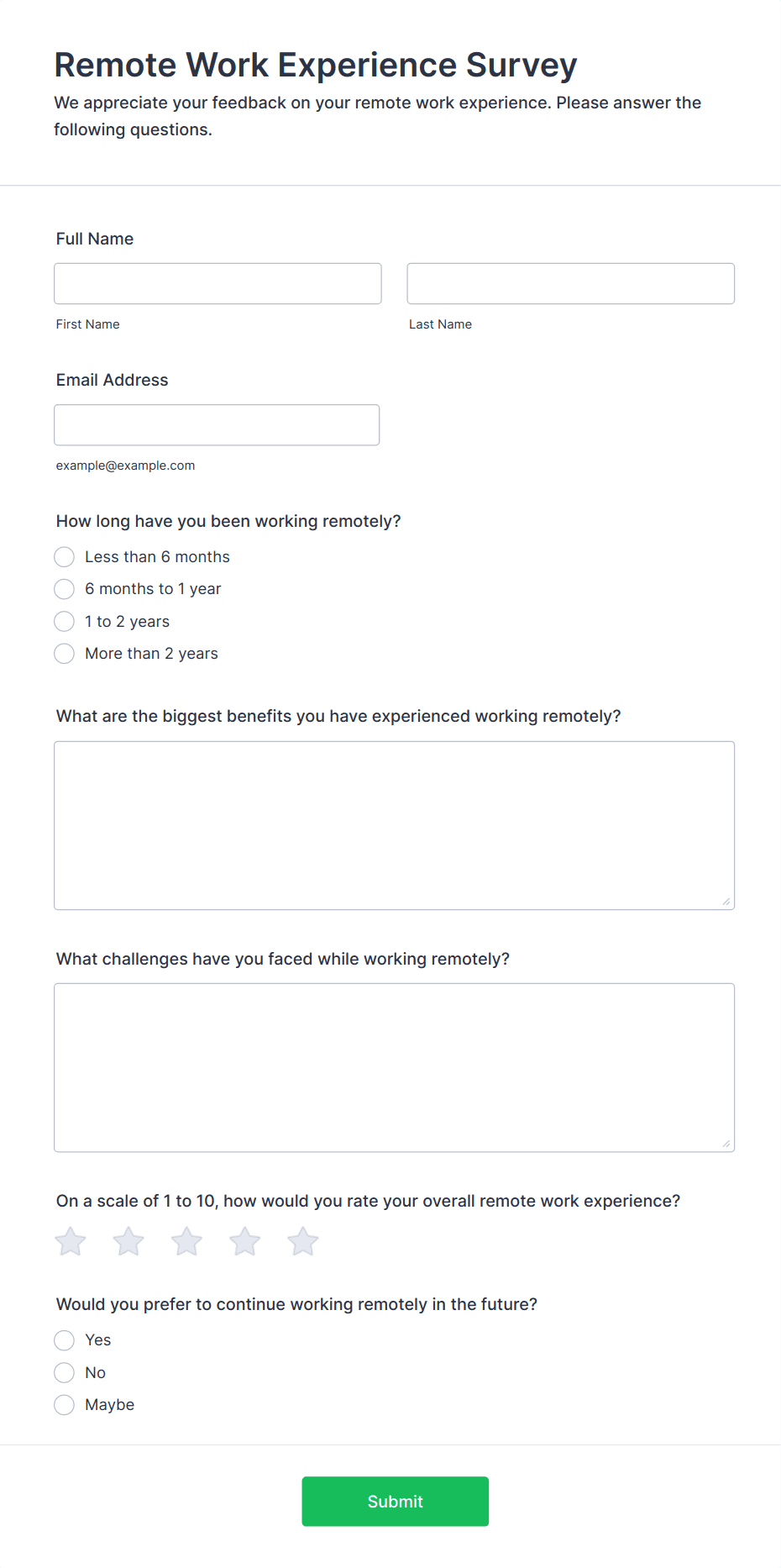 Remote Work Experience Survey Form Template | Jotform