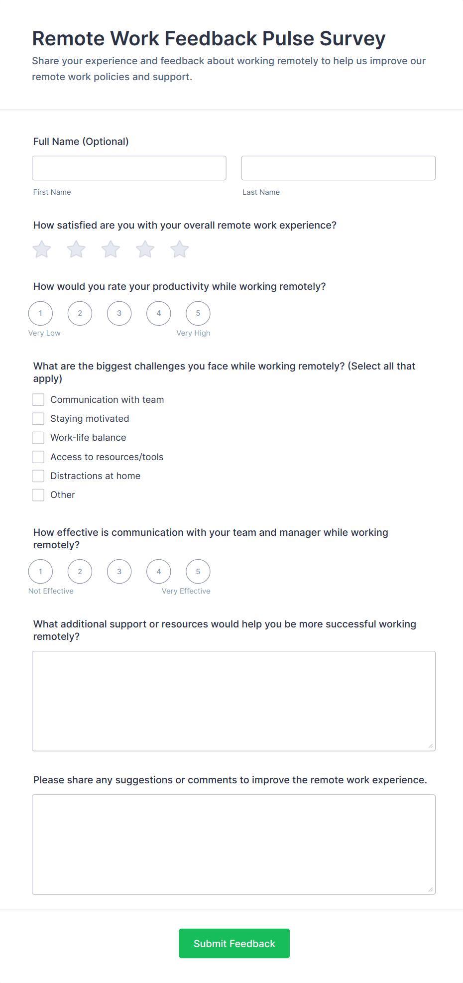 Remote Work Feedback Pulse Survey Form Template | Jotform