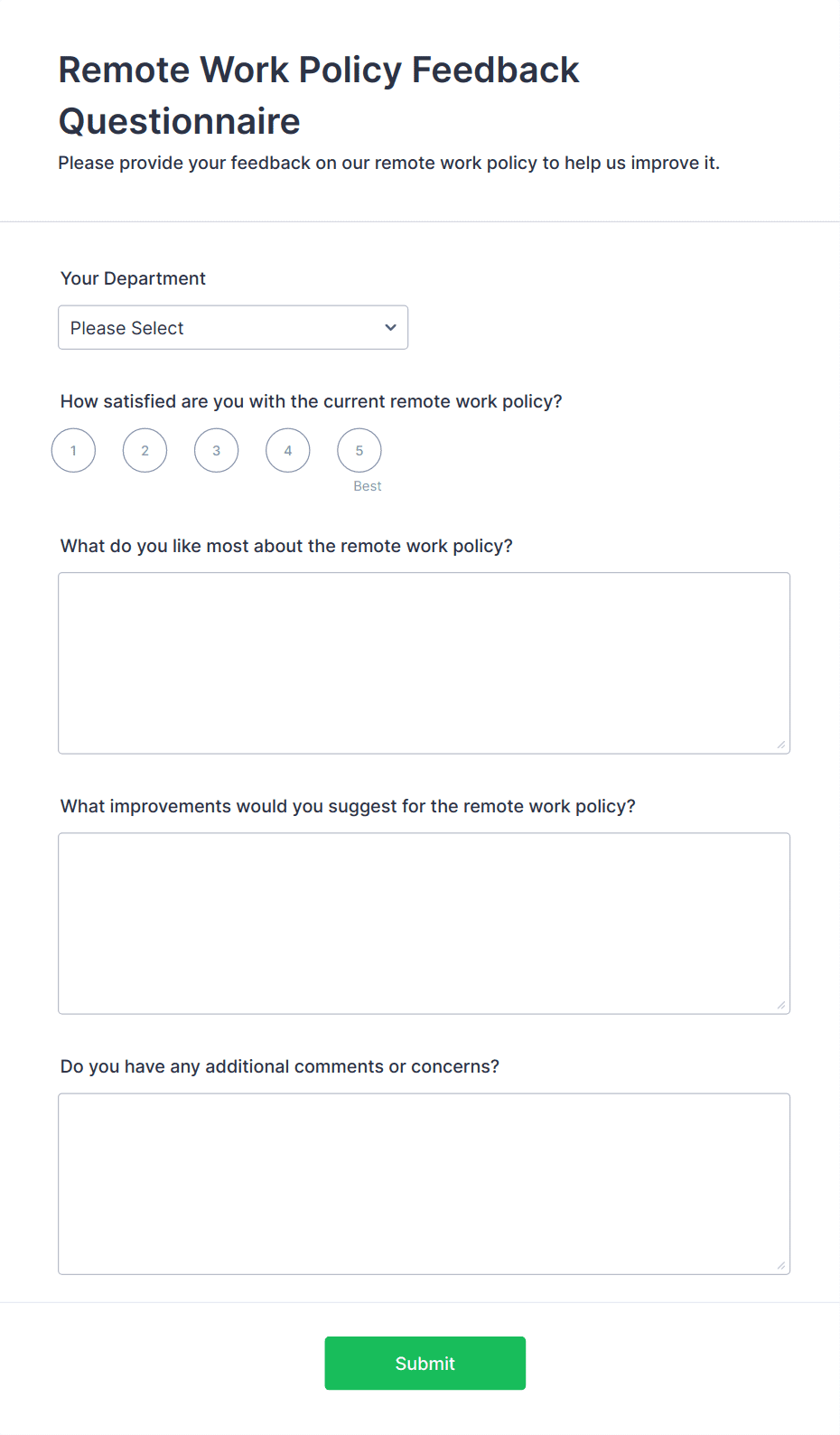 Remote Work Policy Feedback Questionnaire Form Template | Jotform