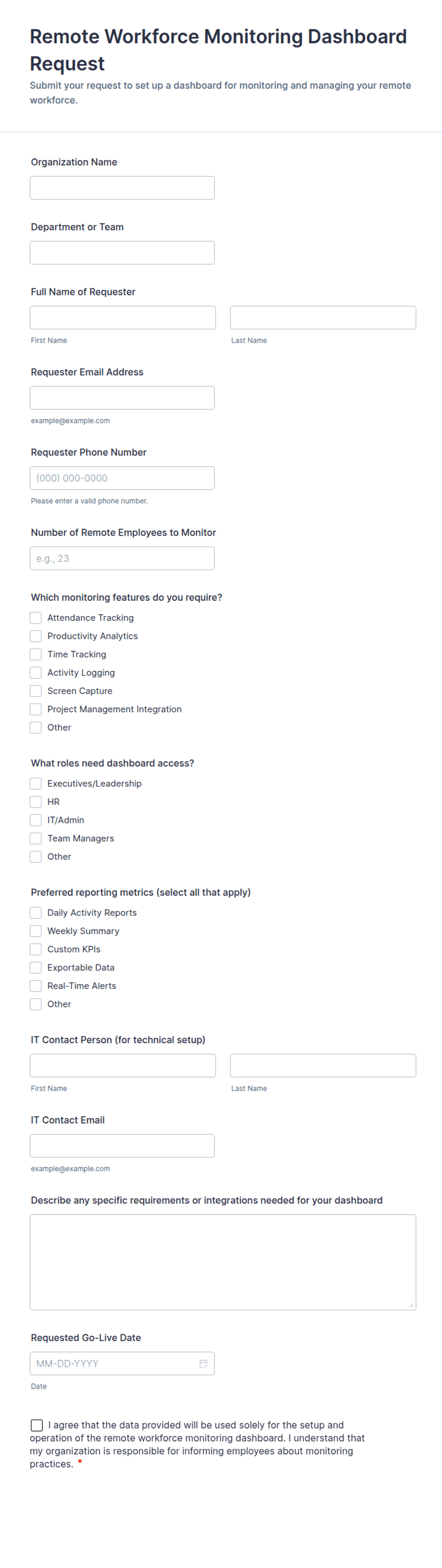 Remote Workforce Monitoring Dashboard Request Form Template | Jotform