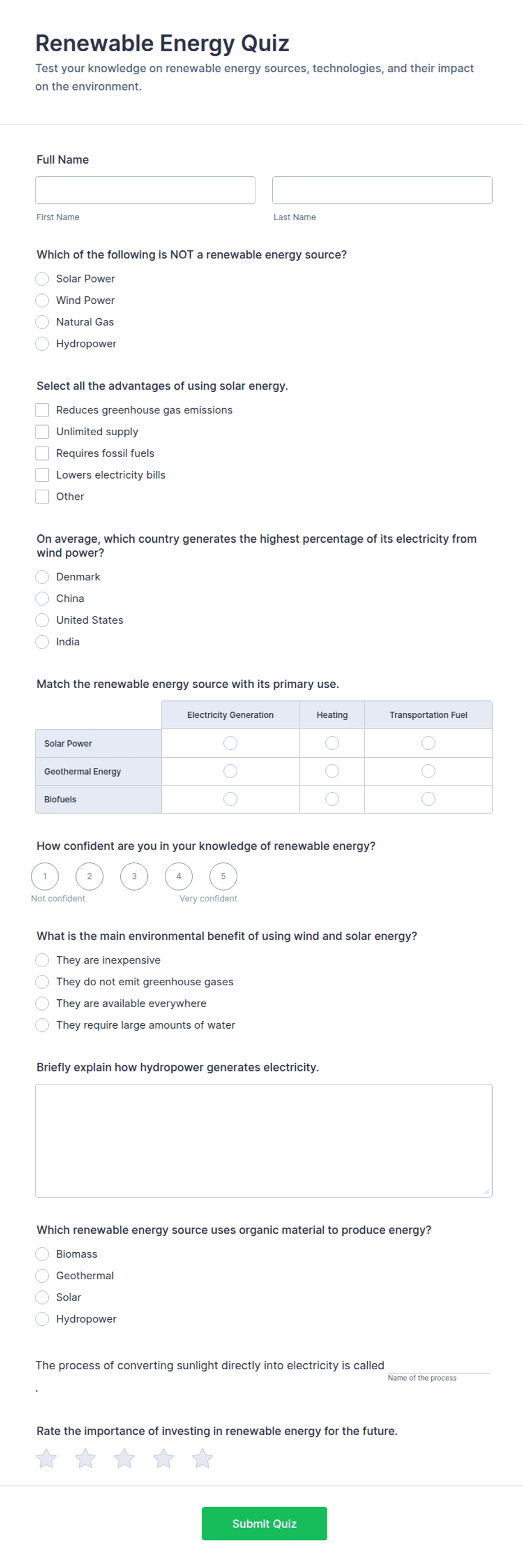 Renewable Energy Quiz Form Template | Jotform