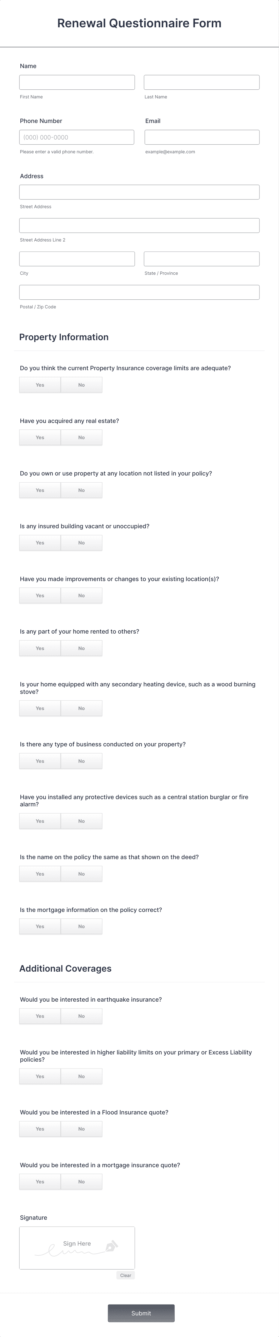 Renewal Questionnaire Form Template | Jotform