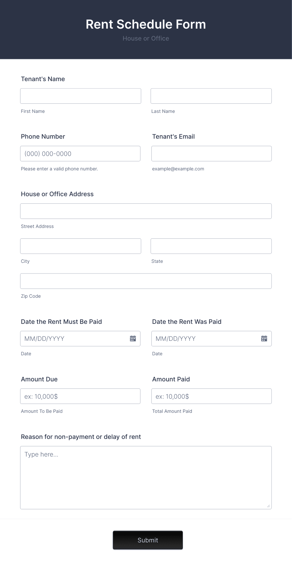 Rent Schedule Form Template | Jotform