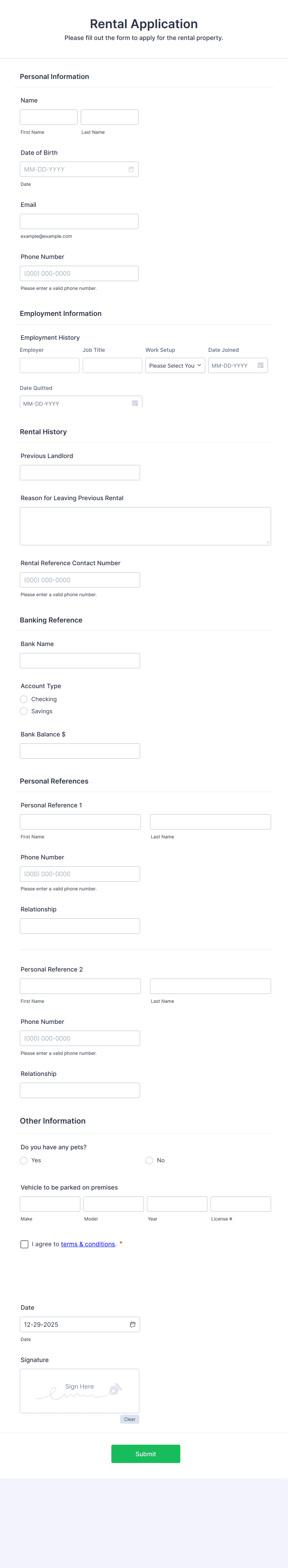 Rental Application with Background Information Form Template | Jotform