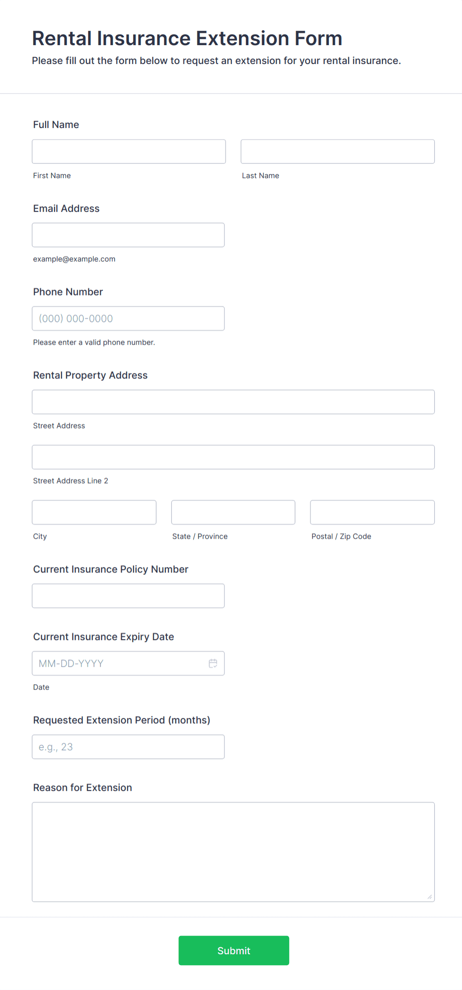 Rental Insurance Extension Form Template | Jotform