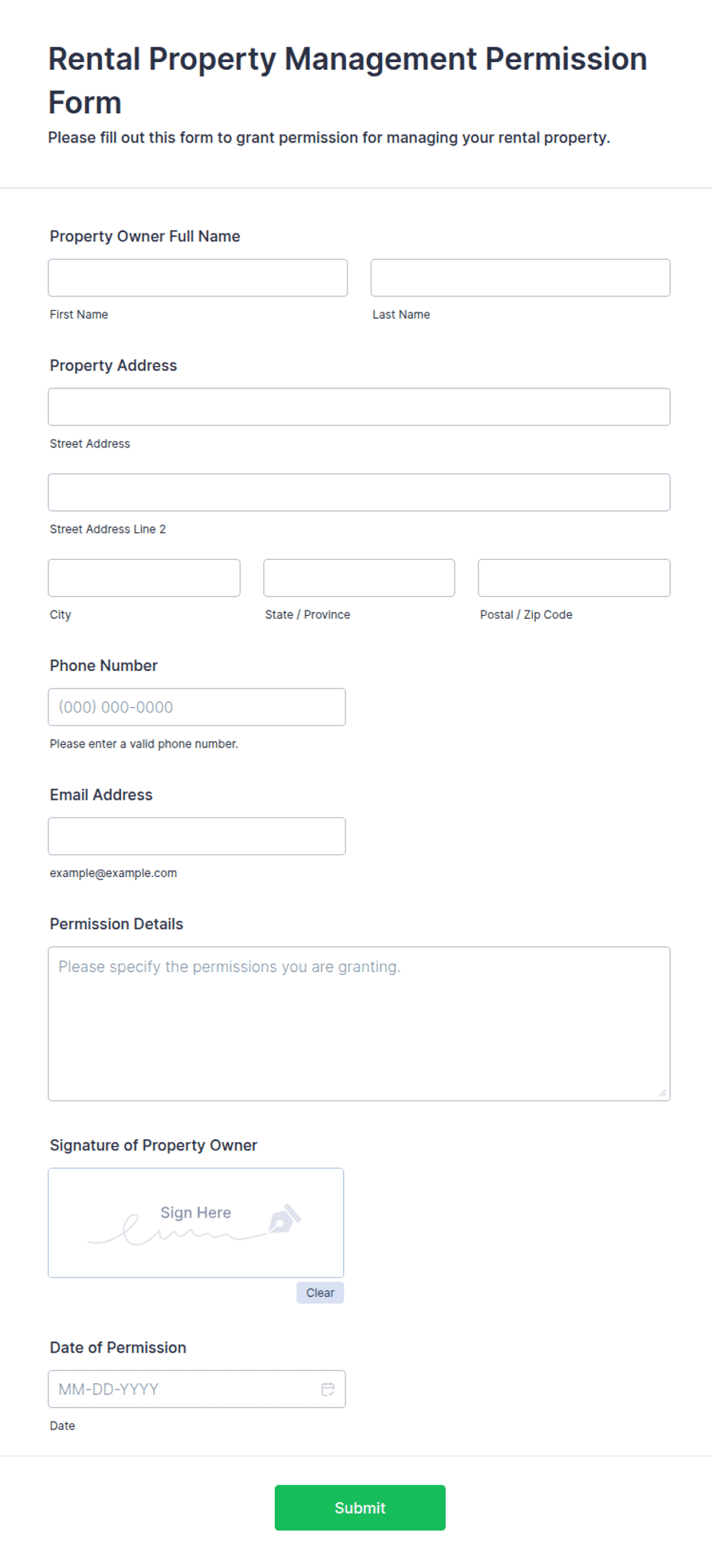 Rental Property Management Permission Form Template | Jotform