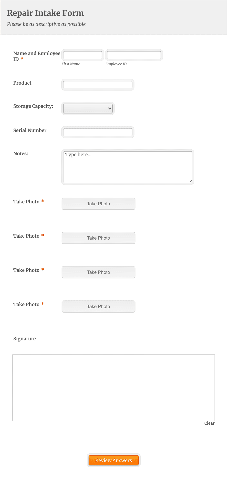 Repair Intake Form Template | Jotform