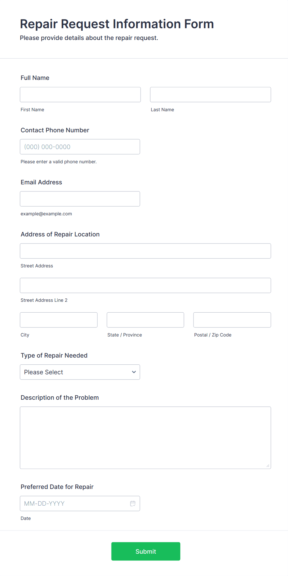 Repair Request Information Form Template | Jotform
