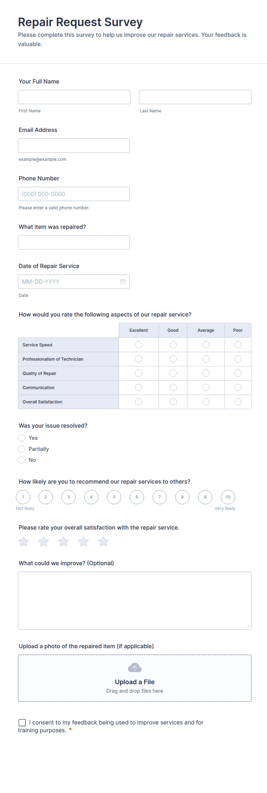 Repair Request Survey Form Template | Jotform