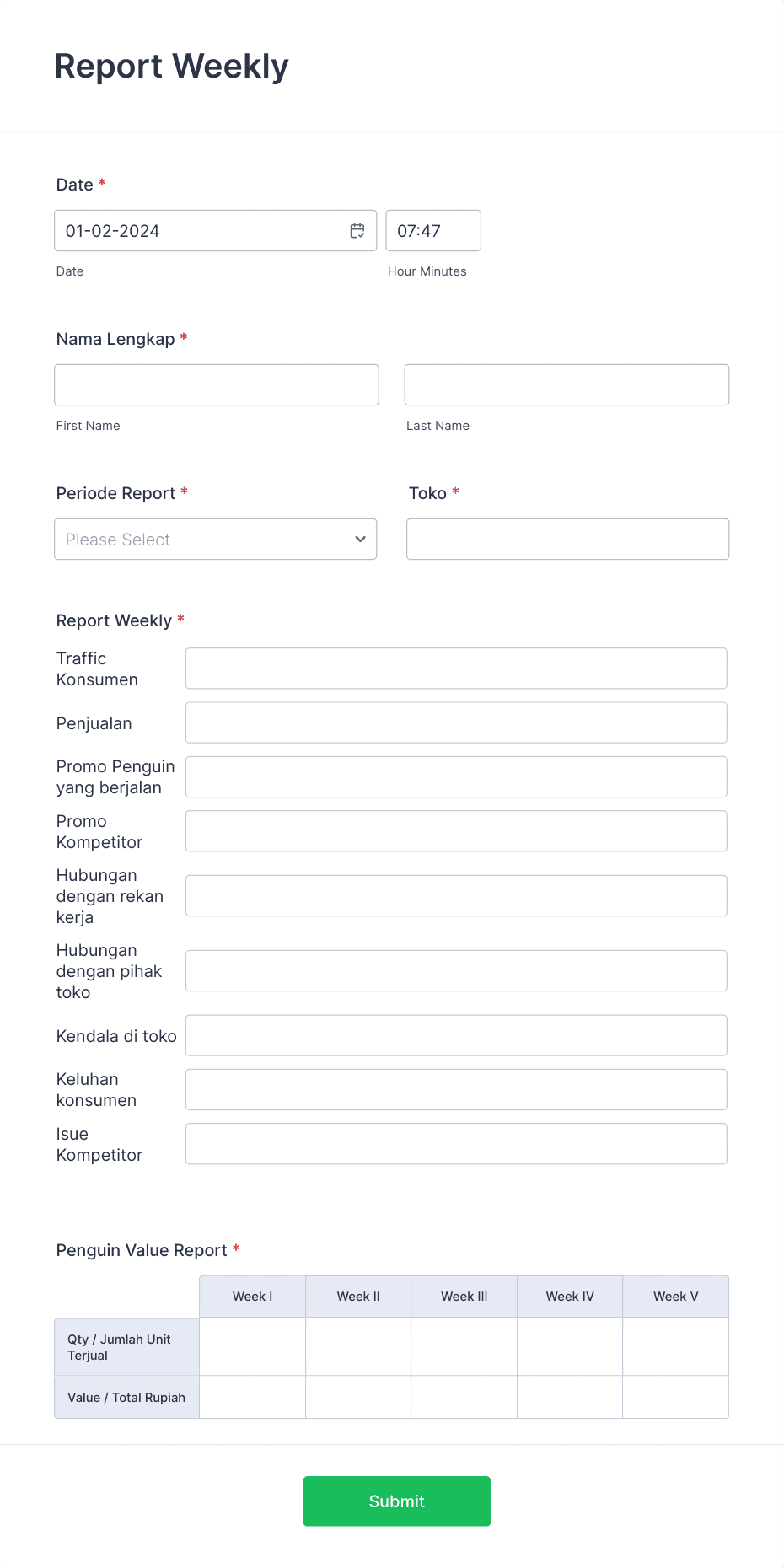 Report Weekly Template Formulir | Jotform